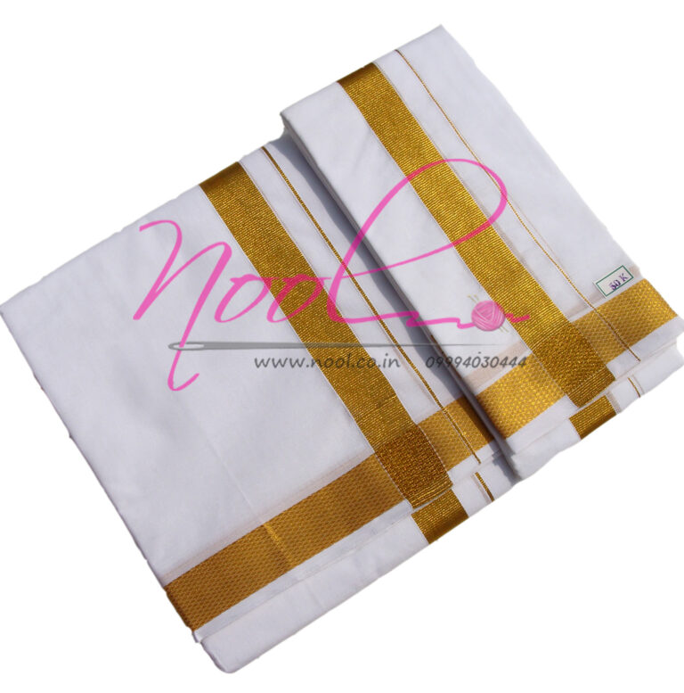 Kalyana Dhoti White Cotton Veshty 8 Mulam 50 Kuli Zari Border Towel DHO ...