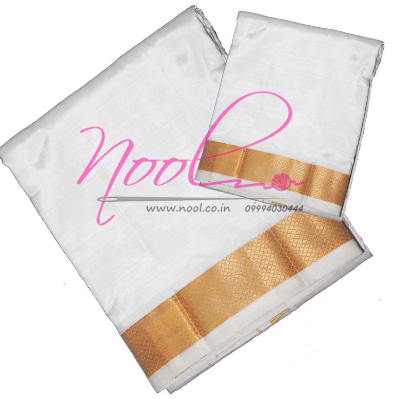 Venpattu Veshty Cream Pure Silk 8 Mulam 80K Gold Zari Border Towel SKS ...